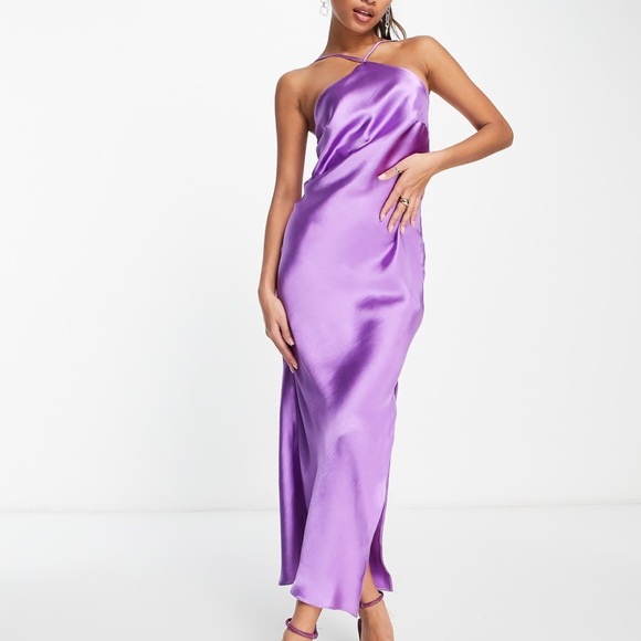 ASOS | Dresses | Asos Design Purple Halter Satin Midi Dress | Poshmark